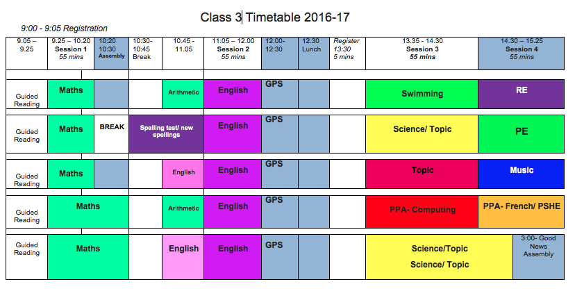 Water Primary - School Timetable